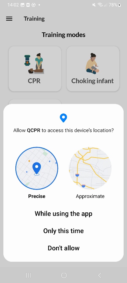 QCPR App - Smart devices (Phones and tablets) Permission requirements