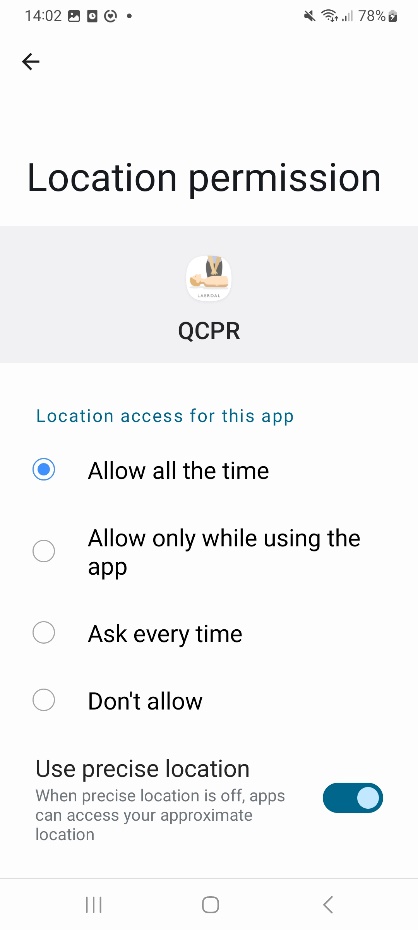 QCPR App - Smart devices (Phones and tablets) Permission requirements