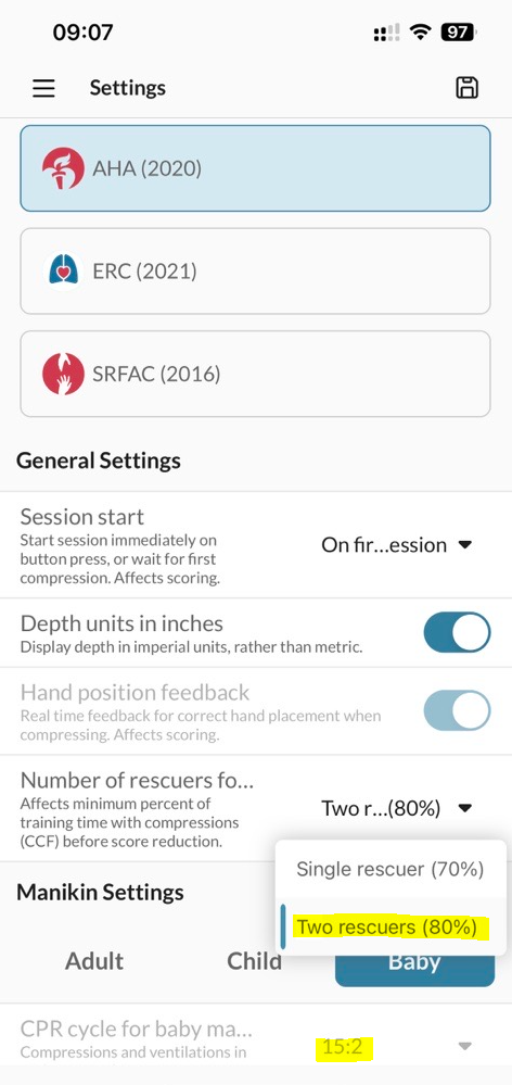QCPR App - How to set a 15:2 session for my Little Baby or Little Junior