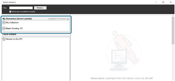 How do I access scenarios on a LLEAP PC?